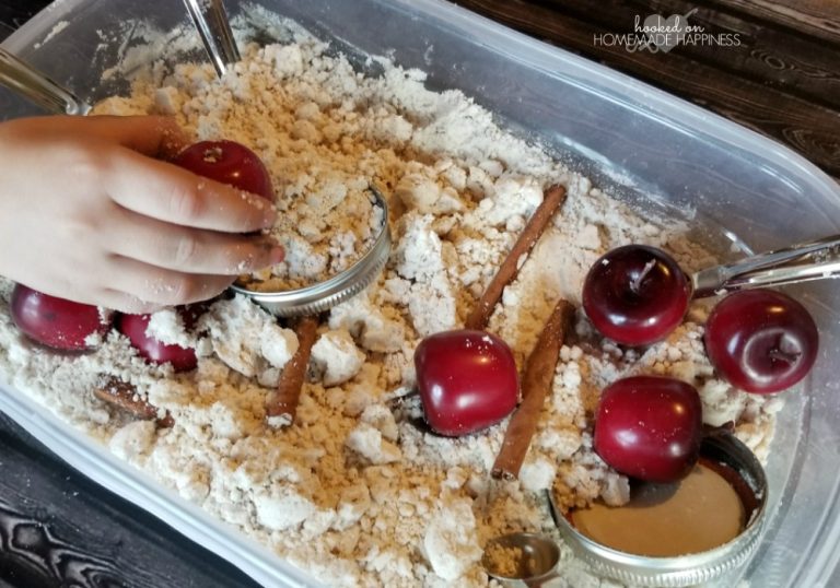 Apple Pie Sensory Bin - Hooked on Homemade Happiness