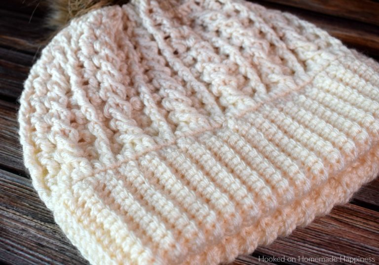 Double Brim Cable Crochet Beanie Pattern - Hooked on Homemade Happiness