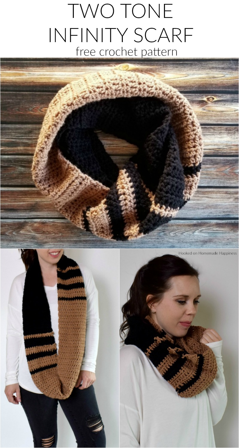 Two-Tone Infinity Scarf Crochet Pattern - Hooked on Homemade Happiness