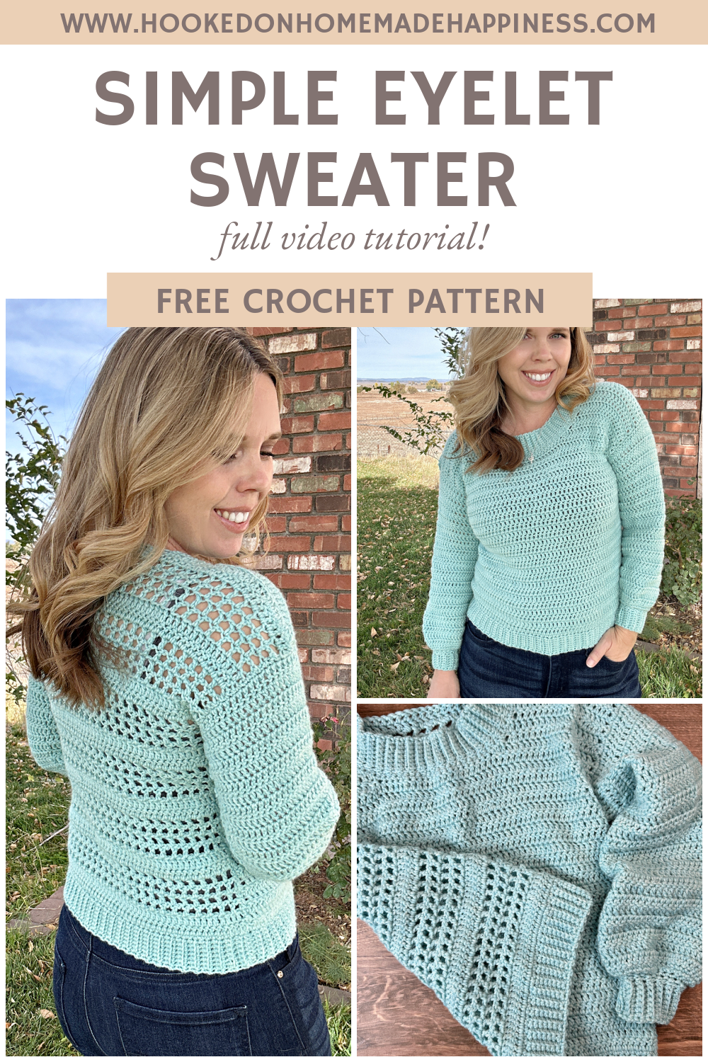 Simple Eyelet Sweater Crochet Pattern - Hooked on Homemade Happiness