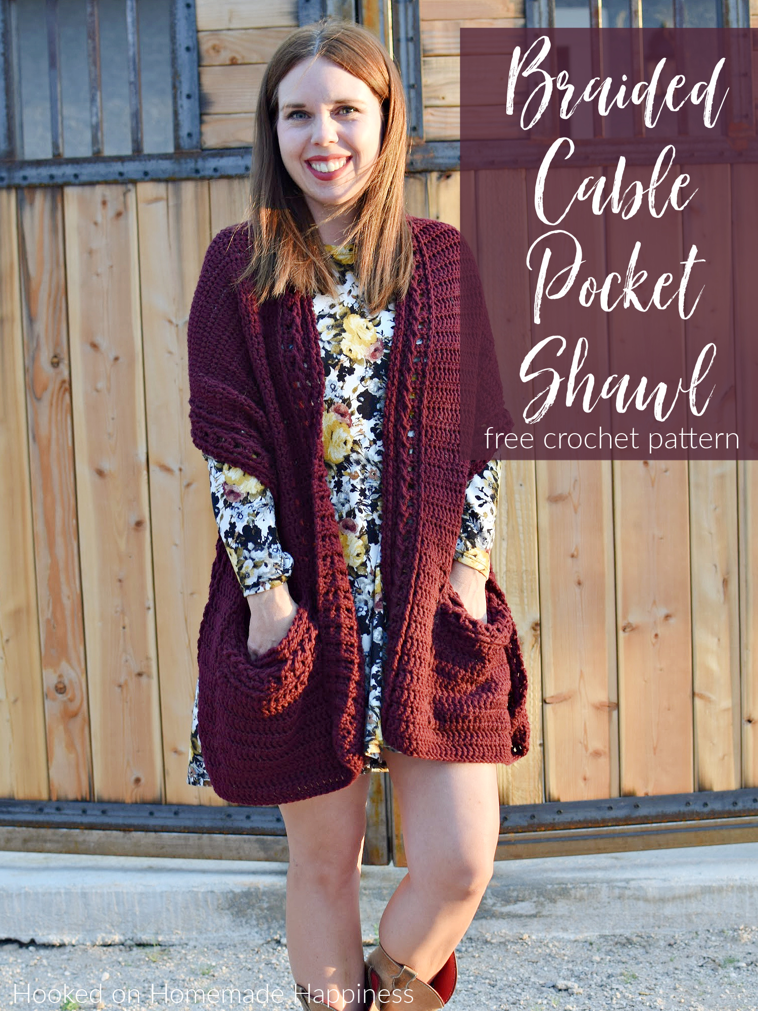 Braided Cable Pocket Shawl Crochet Pattern - Hooked on Homemade Happiness