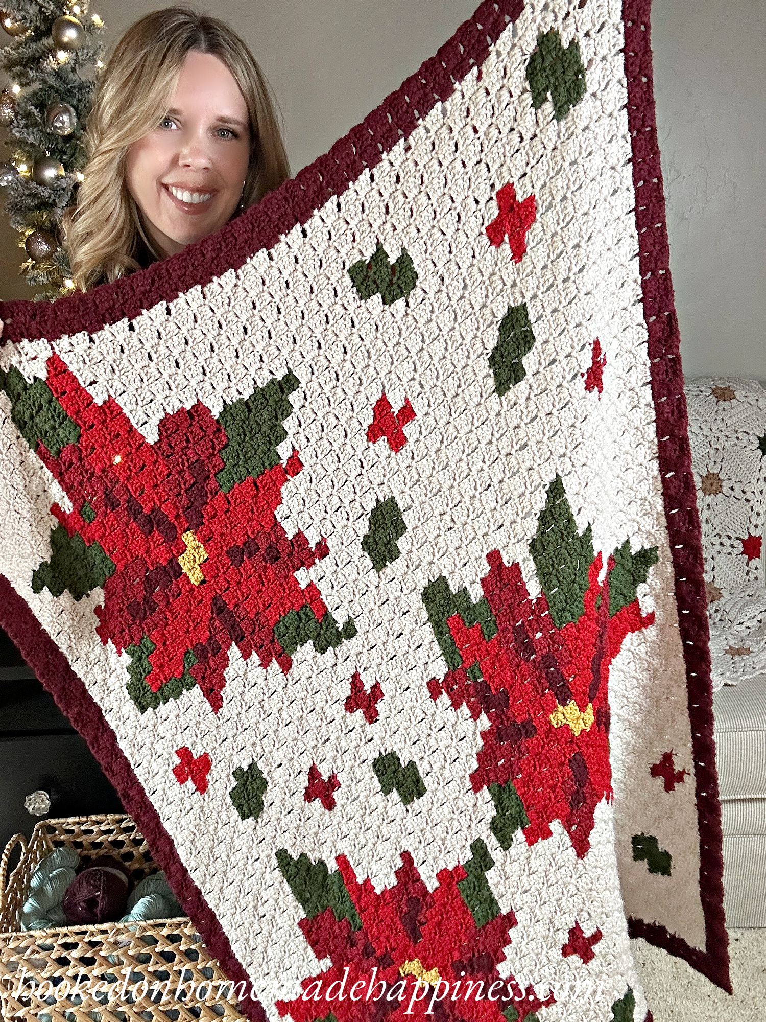 Christmas Poinsettia Blanket C2C Crochet Pattern - Hooked on Homemade ...
