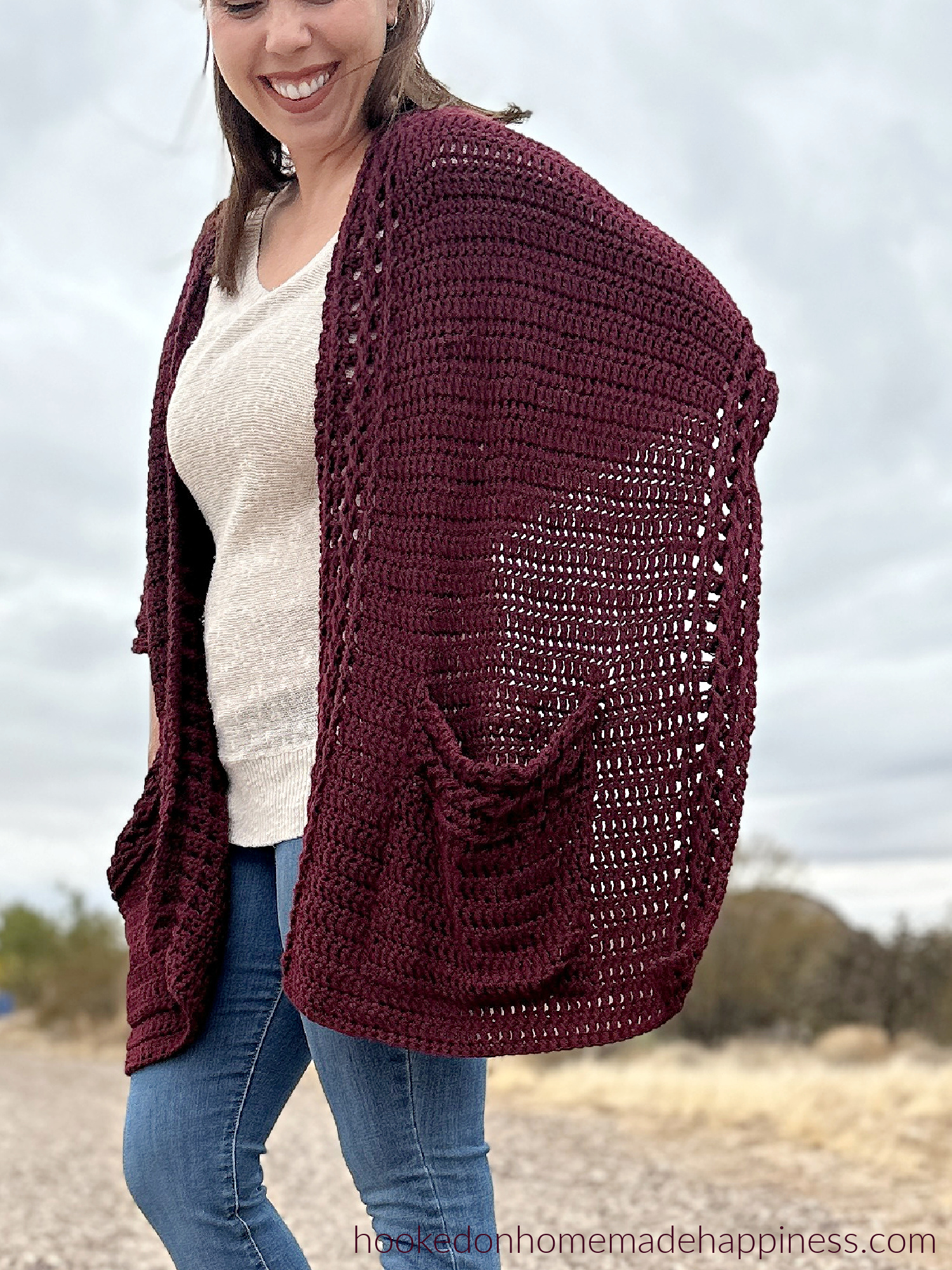 Braided Cable Pocket Shawl Crochet Pattern - Hooked on Homemade Happiness