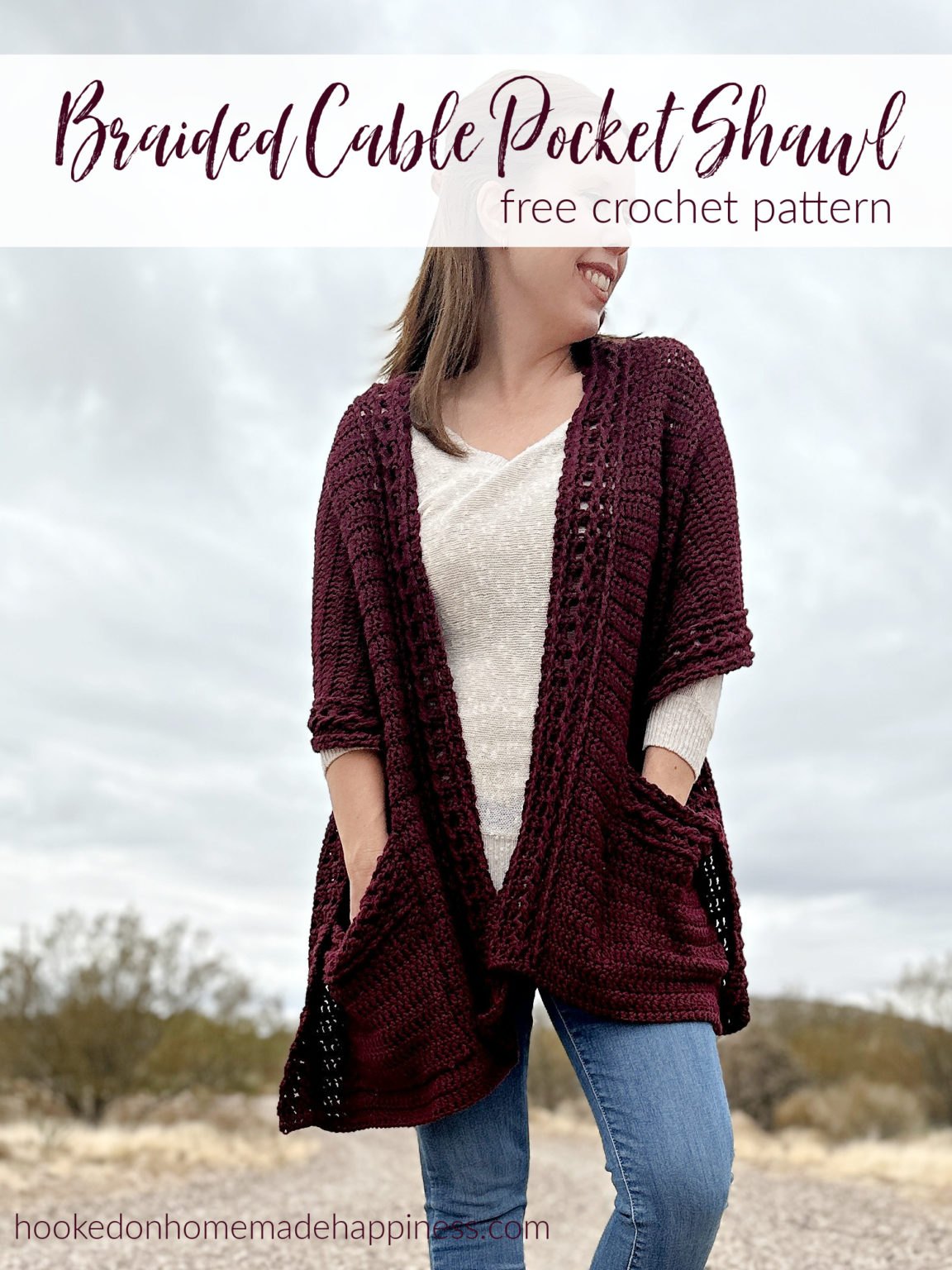 Braided Cable Pocket Shawl Crochet Pattern - Hooked on Homemade Happiness