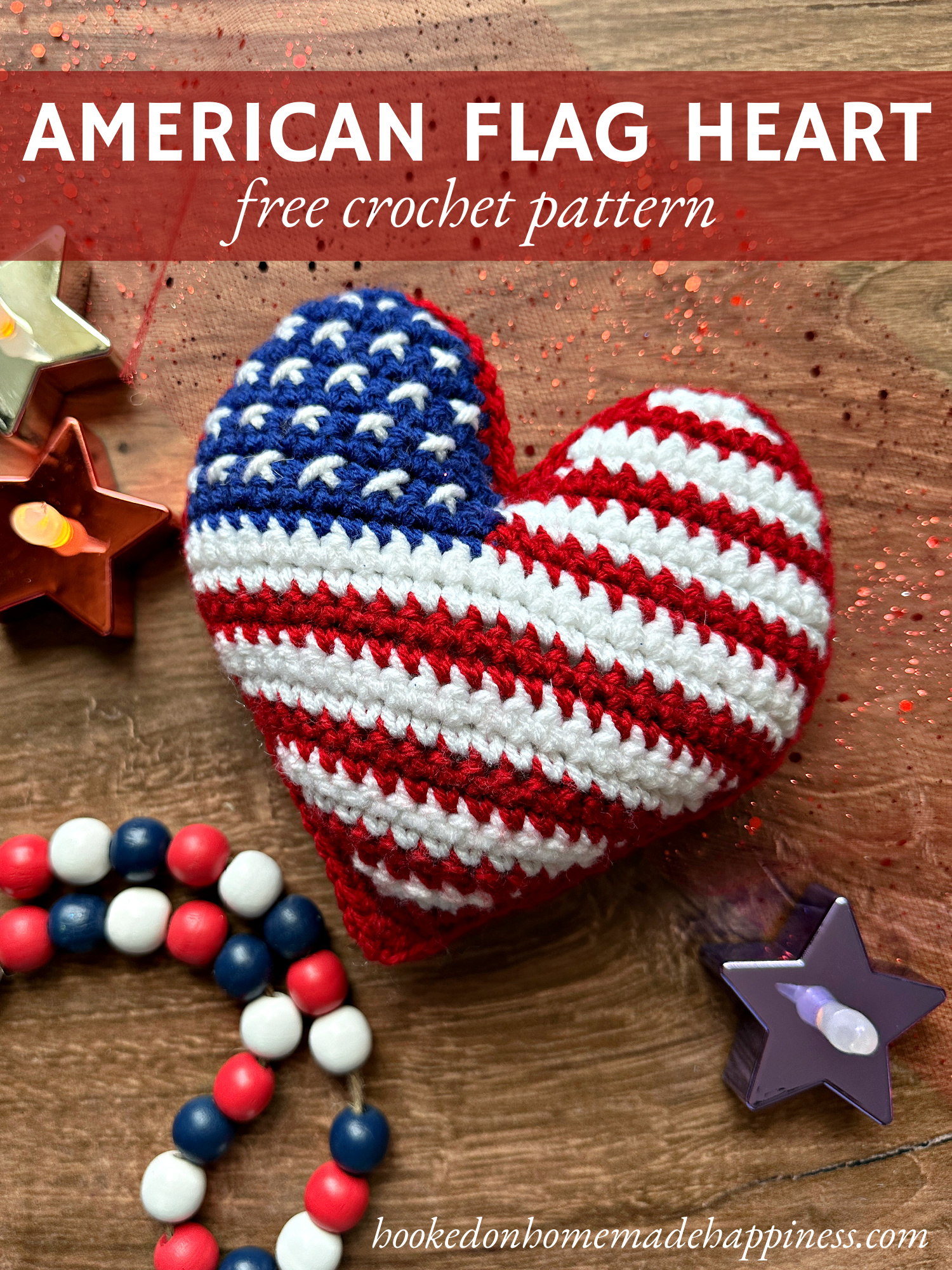 American Flag Heart Crochet Pattern - Hooked on Homemade Happiness
