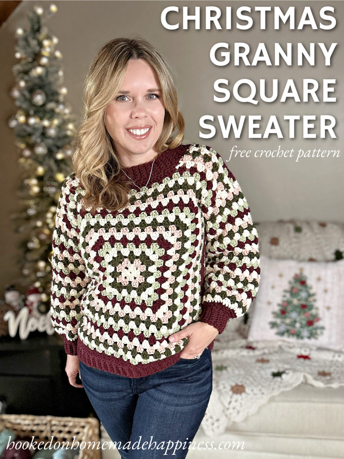 Christmas Granny Square Sweater Crochet Pattern - Hooked on Homemade ...